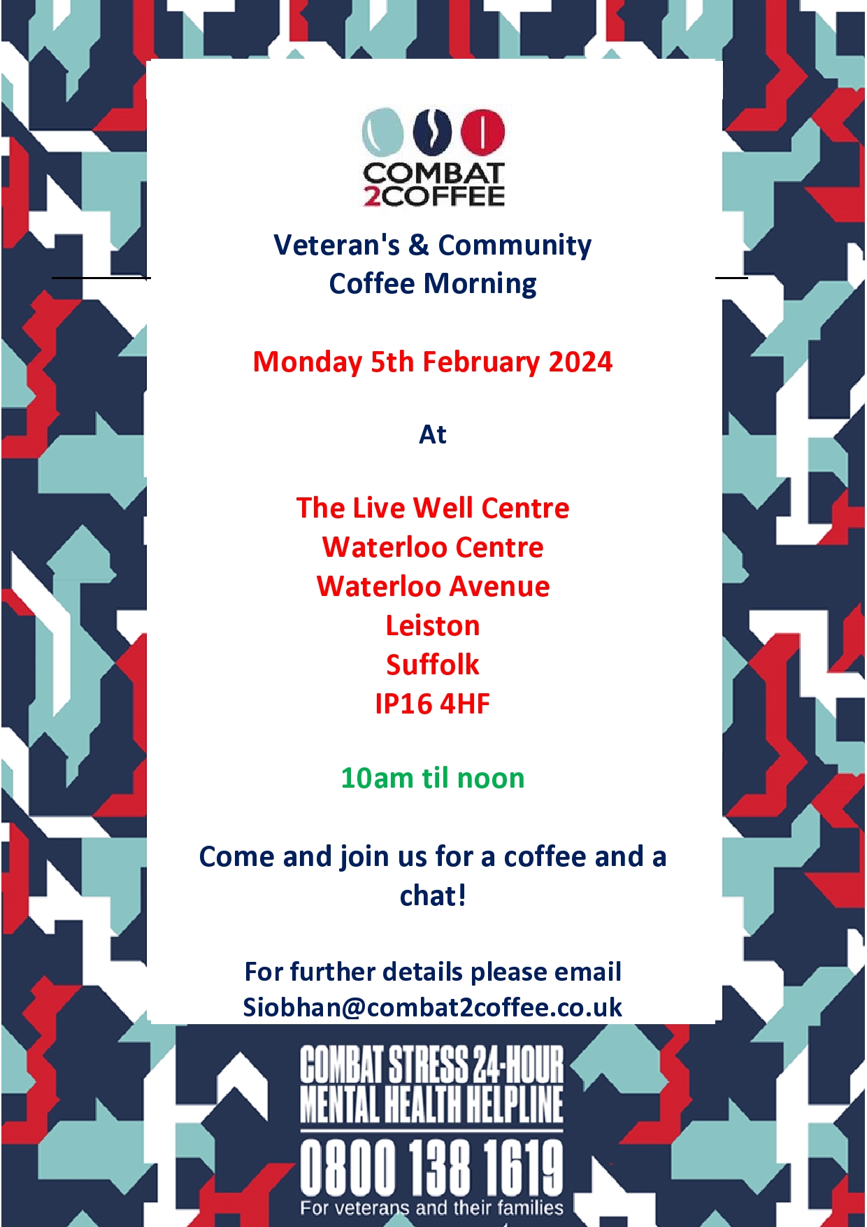 NEW LEISTON C2C Veterans Coffee Morning – Combat 2 Coffee